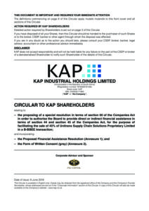 KAP INDUSTRIAL HOLDINGS LIMITED, (KAP), CM, (09 JULY 2018) – Mergence ...